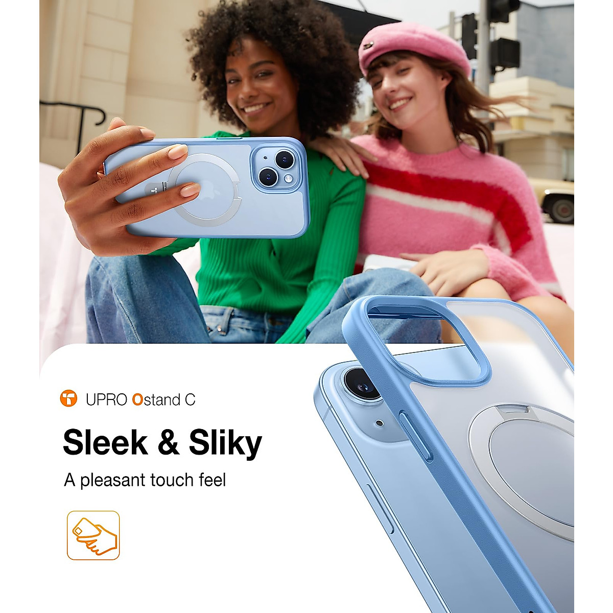 TORRAS Magnetic Shockproof for iPhone 13 Case/iPhone 14 Case, [Exceed 3X Mil-Grade Drop Protection][Compatible with MagSafe] Built-in Foldable Stand Slim Yet Protective Phone Cover, Translucent Blue