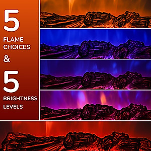 Alpaca Electric Fireplace Logs 26-Inch, Remote Controller Fireplace Insert Log Heater, Adjustable Flame Colors, Realistic Fake firewood Flame, Overheat Protection, Timer, Thermostat, 1500W Black