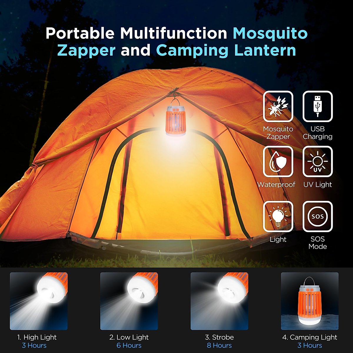 Fuzebug Rechargeable Bug Zapper Outdoor and Indoor BuzzBug Mosquito Zapper Buzzbug Mosquito Light Cordless Bug Zapper Mini Bug Zapper Bulb Solar Flashlight Camping Bug Zapper LED Light (Orange)