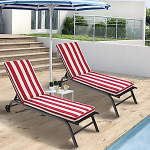 HAIPUP Chaise Lounge Cushions Outdoor, Lounge Chair Cushion Outdoor Furniture Cushions for Patio Pool Lawn, Red & White Stripe