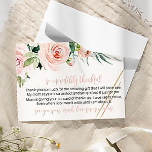Paper Clever Party Graceful Floral Baby Shower Thank You Cards with Envelopes - 25 Pack - 4x6 Blank Notes with Prefilled Message from Baby Girl - Blush and Greenery Design