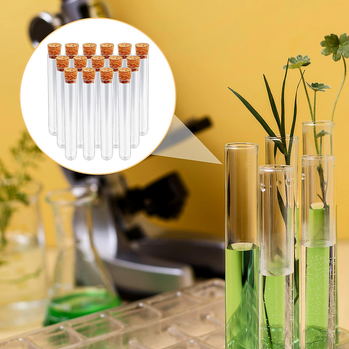 Plastic Test Tubes with Lids, 15x100mm (15ml) Clear Vials with Seal Cap Container Transparent Test Tubes with Cork Stoppers for Jewelry Seed Beads Powder Spice Liquid Storage (15 PCS)