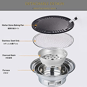 WGLAWL Charcoal Grills, Portable Household Korean Non-Stick Barbecue BBQ Grill Stove, Tabletop Smoker Charcoal Grill for Courtyard Camping Picnic Hiking Traveling Beach BBQ (Color : Silver)