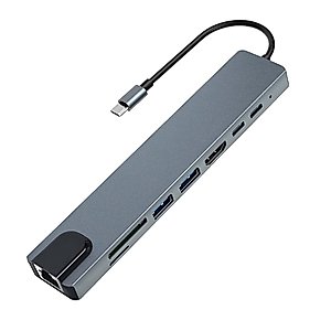 USB C Hub Multiport Adapter Bienque 8 in 1 Type C to HDMI Multiport Adapter with 4K HDMI, 3 USB Ports, SD/TF Cards Reader, Ethernet, 65WPower Delivery USB C Dock for MacBook or Type C Devices