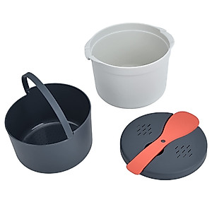 Microwave Rice Cooker Set, 2L Rice Spoon Lid Strainer Steaming Pot Rice Cooke For Home Office(Orange)