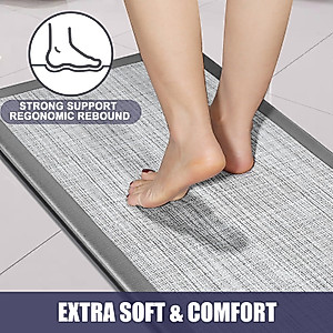 WEZVIX Anti Fatigue Kitchen Mat [2 PCS], Cushioned Kitchen Rugs and Mats Non-Skid, Waterproof Floor Mat, Ergonomic Comfort Foam Standing Mat for Floor, Kitchen, Office, Sink, Laundry - Grey and Grey