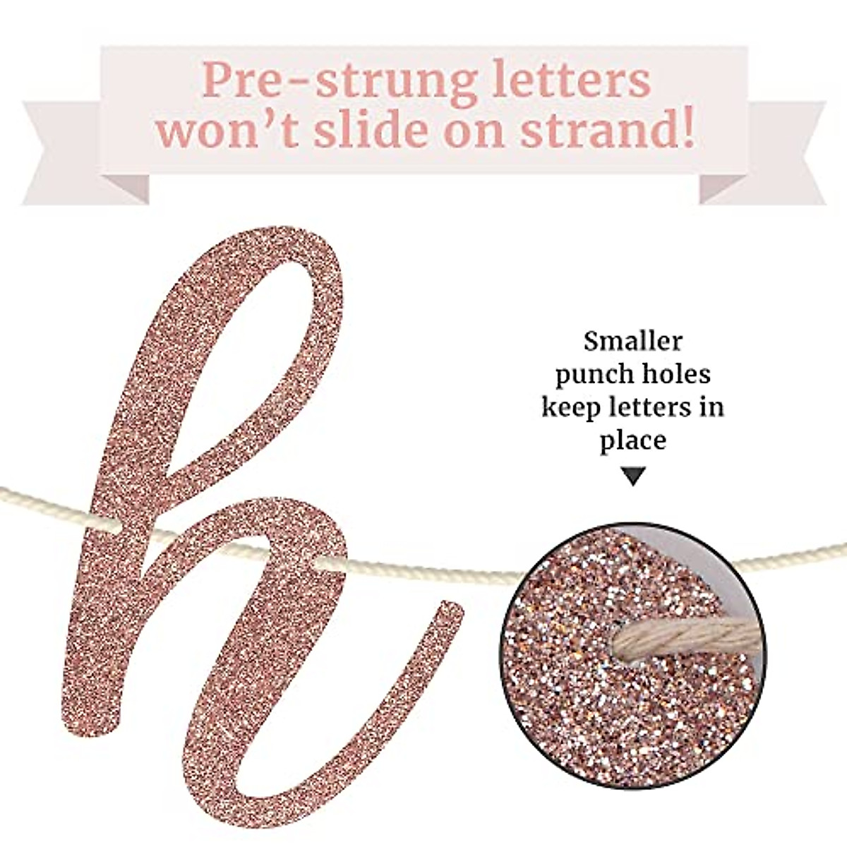 Pre-Strung Happy Birthday Banner - NO DIY - Rose Gold Glitter Birthday Banner in Script - Pre-Strung Garland on 6 ft Strands - Rose Gold Birthday Party Decorations & Decor. Did we mention no DIY?