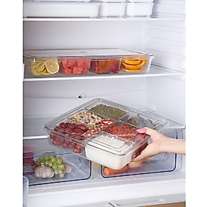 Divided Veggie Tray with Lid, 8 Compartment Vegetable Storage Square Appetizer Relish Serving Platter, Food Fruit Snack Containers with 8 Spoons for Refrigerator Organizer Bins