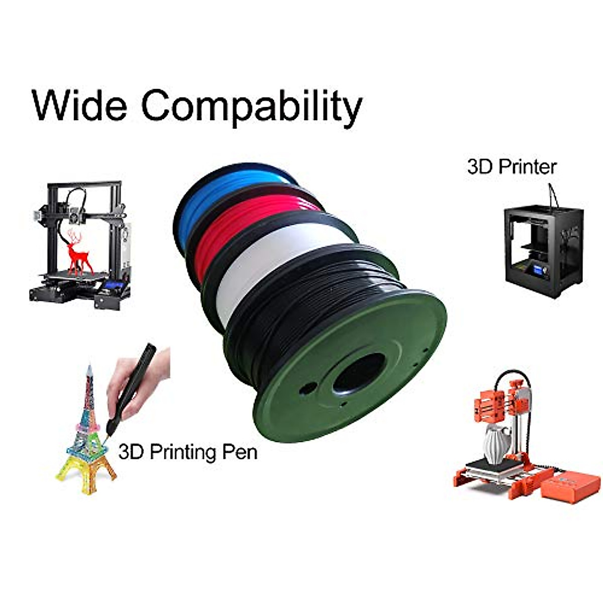 Maths PLA+ 3D Printer Filament 1.75mm (±0.02 mm), 0.25Kg/Spool, Total 1Kg/2.2lb, Independent Vacuum Package. 4 Colors Pack for 3D Printer & 3D Pen-Red, Blue, Black, White