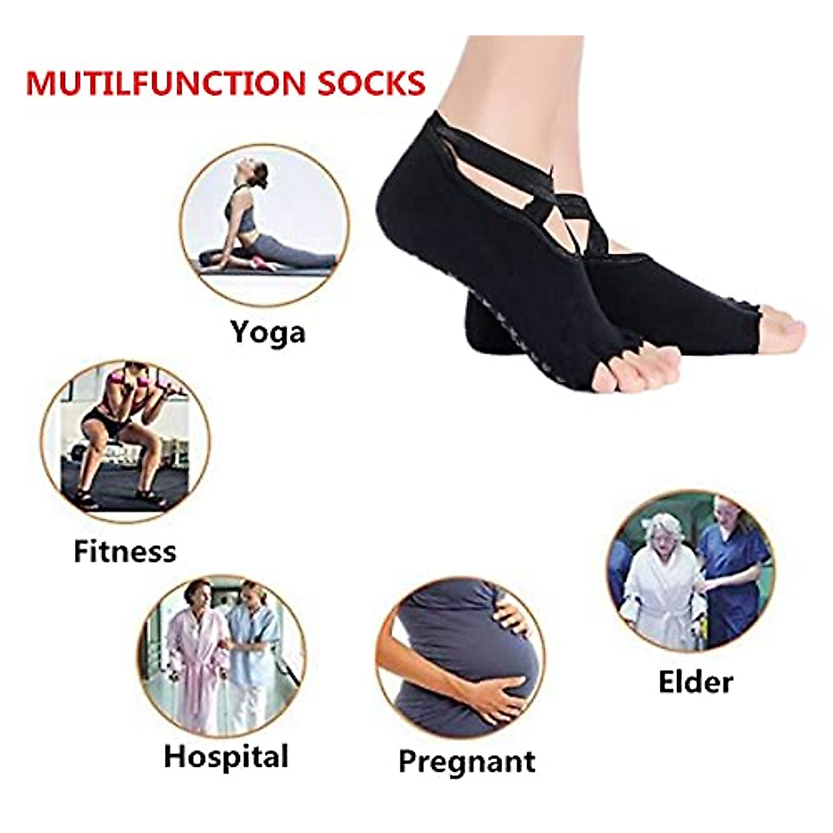 ReachTop Toeless Yoga Socks for Women, 4 Pairs Non Slip Fitness Toe Socks Cotton Slipper Socks for Dance Pilates Barre