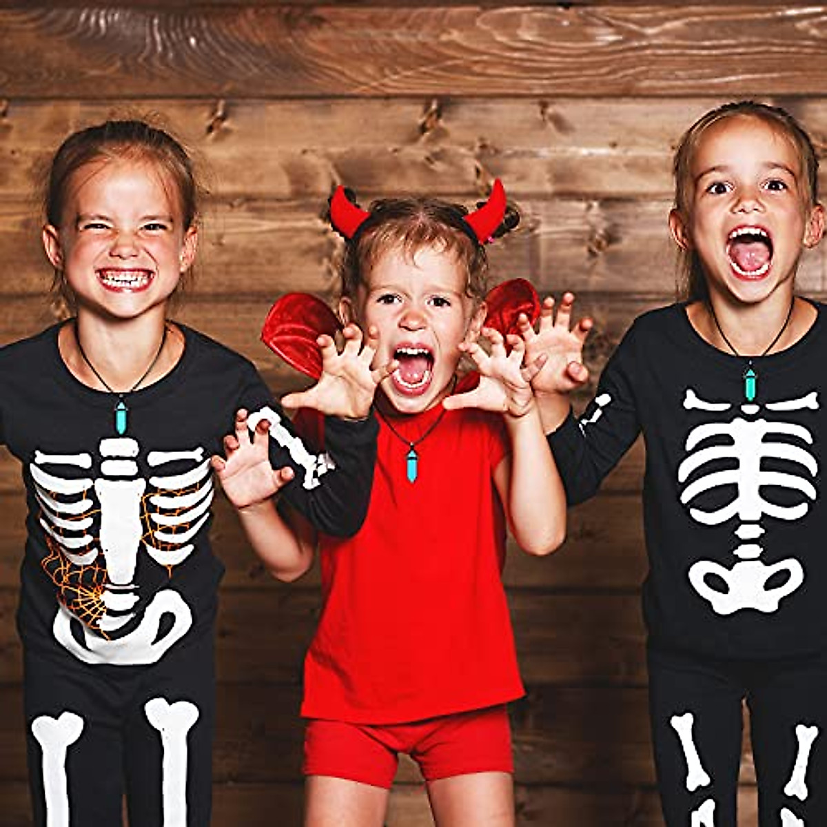 3 Pieces Halloween Luminous Fluorescent Crystal Necklaces Glow in the Dark Crystal Pendant Necklaces Hexagonal Gemstone Chain Necklaces