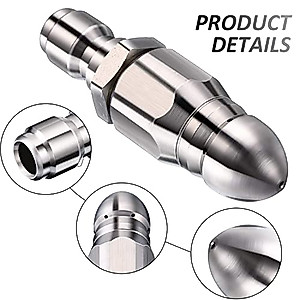 5000 PSI Sewer Jetter Nozzle Pressure Drain Jetter Hose Nozzle for 1/4 Pressure Washer Quick Connector