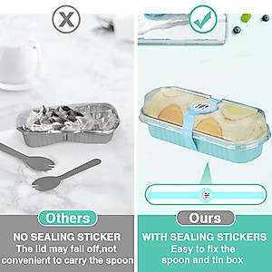 WEKIWGOT Mini Loaf Baking Pans with Lids and Spoons (50 Pack, 6.8oz), Rectangle Aluminum Cupcake Containers with Sealing Sticker, Baking Cups for Cheesecake Creme Brulee Ramekins (Pink)