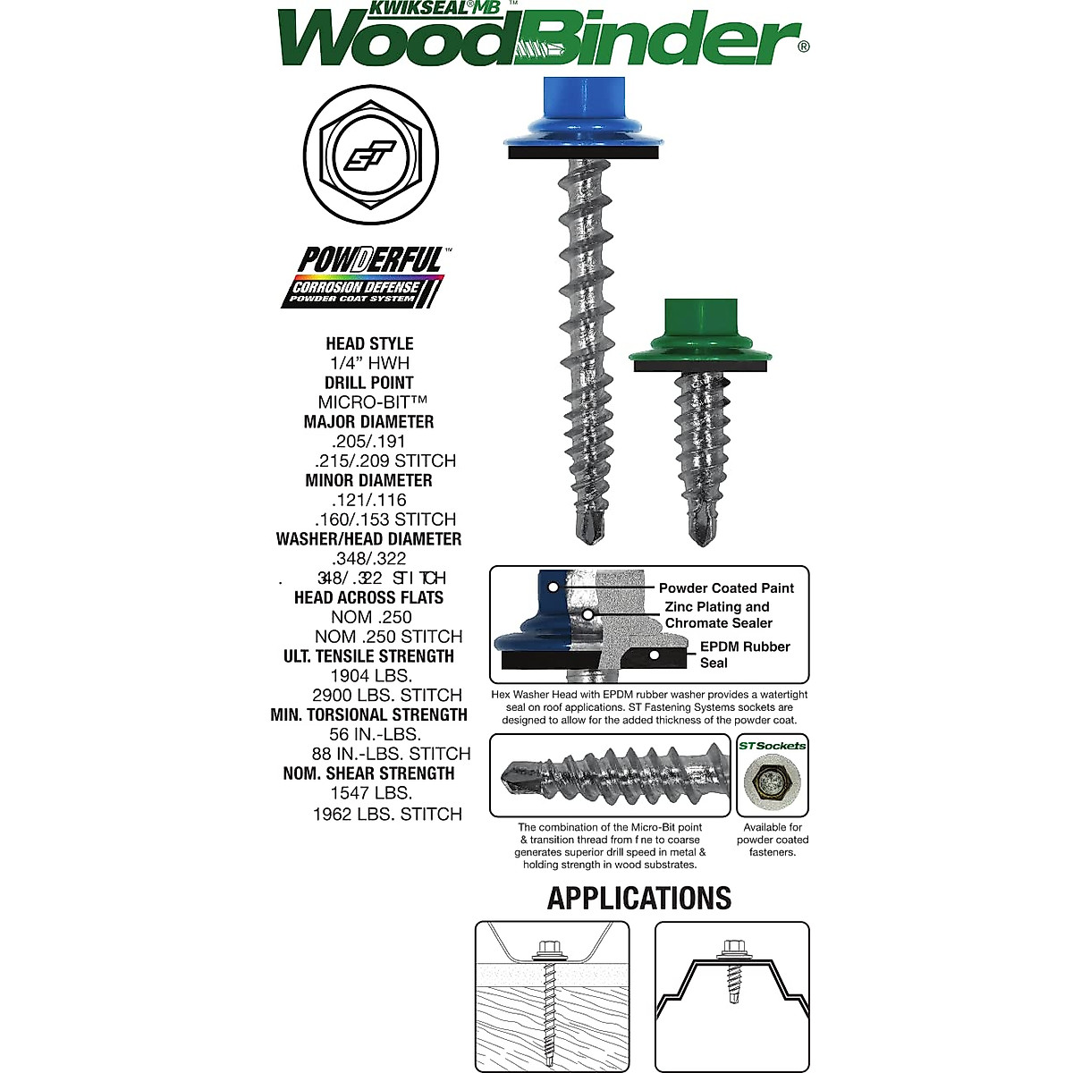 Fasteners Plus ST Fastening #12 x 3/4" Kwikseal Woodbinder Metal Roofing Stitch Screws Metal-to-Wood Brown (Pack of 250)