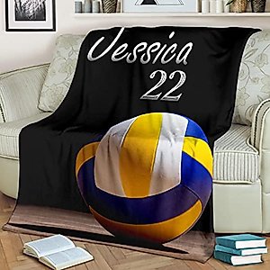 OhaPrints Custom Volleyball Black Volleyball Ball Lover Gift Personalized Name Number Soft Sherpa Throw Blankets Cozy Fuzzy Fleece Throws for Tv Sofa Couch Comfy Fluffy Blanket 30X40 50X60 60X80