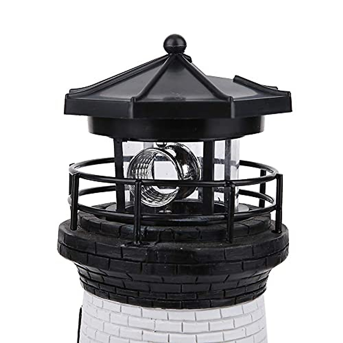 LED Solar Power Lighthouse Statue Outdoor Decor Rotating Outdoor Light Garden Yard Lawn Craft Ornament(Black+White)
