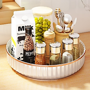 Lazy Susan Organizer, Rotating Spice Rack Turntable for Storage Kitchen Cabinet Pantry Fridge Bins Can Jars (White - 10 inch)