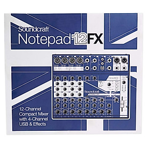 Soundcraft Notepad-12FX 12-Channel Mixer w/ 4x4 USB Interface with Lexicon Effects Bundle with Rockville PRO-M50 Studio Headphones w/ Detachable Coil Cable, Case with Extra Ear Pad