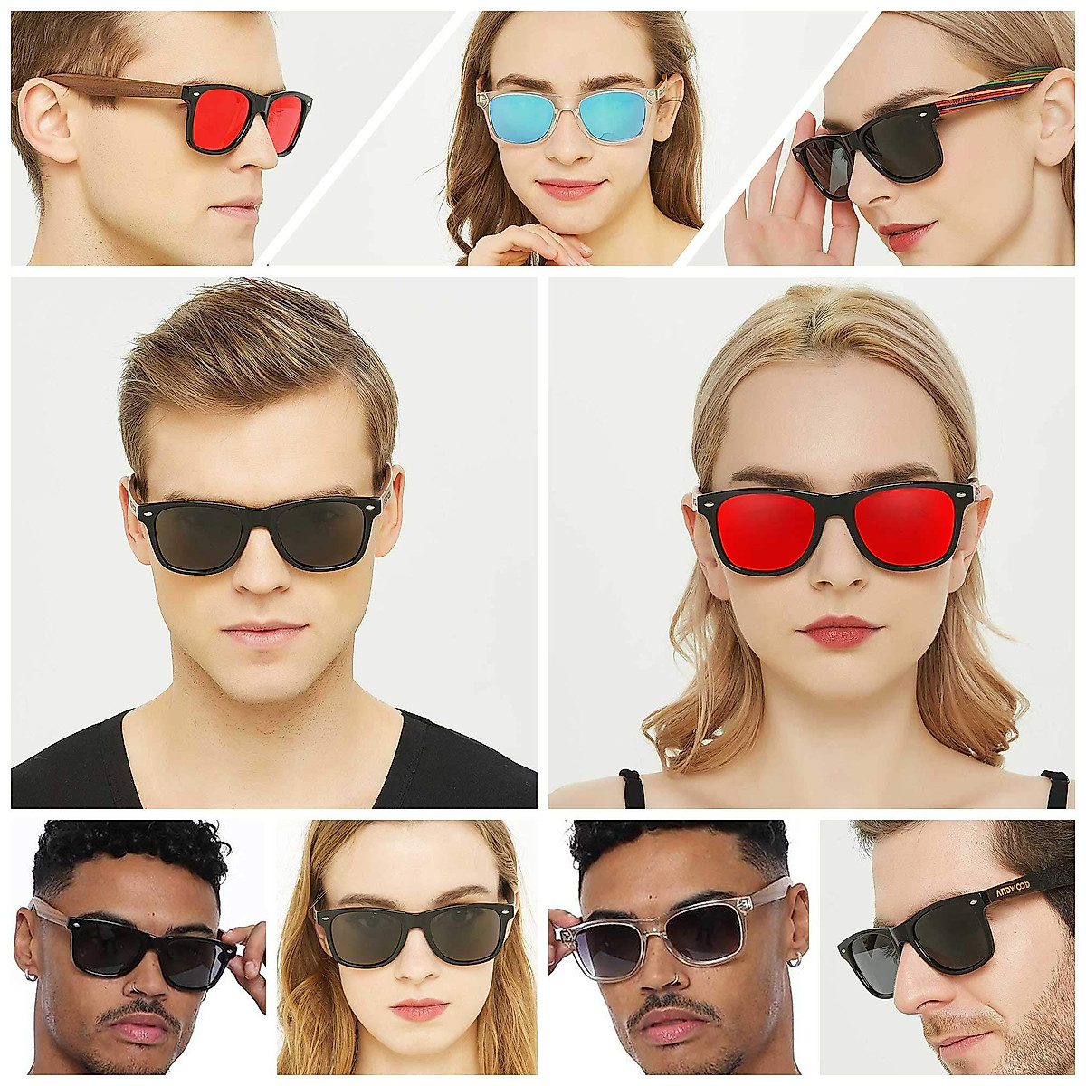 ANDWOOD Wood Sunglasses Polarized for Men Women Uv Protection Wooden Bamboo Frame Mirrored Sun Glasses Black Shades