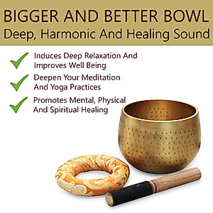 DharmaObjects Tibetan Ring Gong Meditation Singing Bowl Mallet Cushion Set (Jumbo)