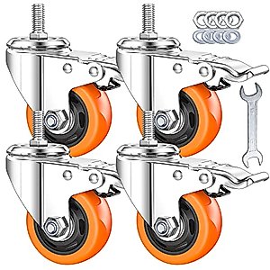 Stem Casters Heavy Duty Swivel Threaded Stem Caster Wheels with American Size 1/2''-13x1'' Thread Dual Locking Wheel with Brakes Pack of 4 (4 inch, with Brake)