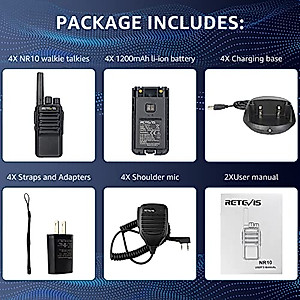 Retevis NR10 AI Noise Cancelling Two Way Radios,Heavy Duty 2 Way Radio with Shoulder Mic,16CH 1200mAh, USB Charging Base, Compact Walkie Talkies for Gift Factory Manufacturing Workshops(4 Pack)