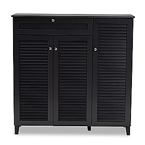 Baxton Studio Coolidge Wood 11-Shelf and Drawer Shoe Cabinet in Dark Gray