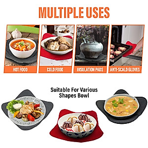 RS Collections 4 Pieces Microwave Bowl or Pot Holders Microwave bowl holder set to keep food warm Heat Resistant Potholder Protector Large Hot Pads Microwave Plate Holder (Gray & Red)