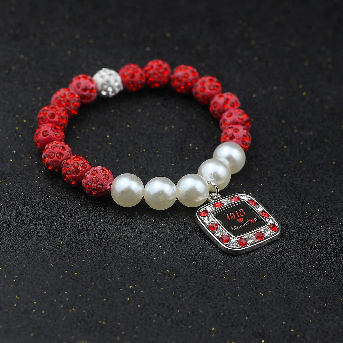 Sorority Paraphernalia Gift for Women Soror 1913 Greek Sorority Bracelet Red Elephant Charm Bracelet Sisterhood Gift Graduation Jewelry (Black)