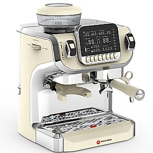 Mcilpoog TC520 Espresso Machine with Milk Frother，Semi Automatic Coffee Machine with Grinder,Easy To Use Espresso Coffee Maker with 6 inch Large Screen,15 Bar Pressure Pump,PID Temperature Control.
