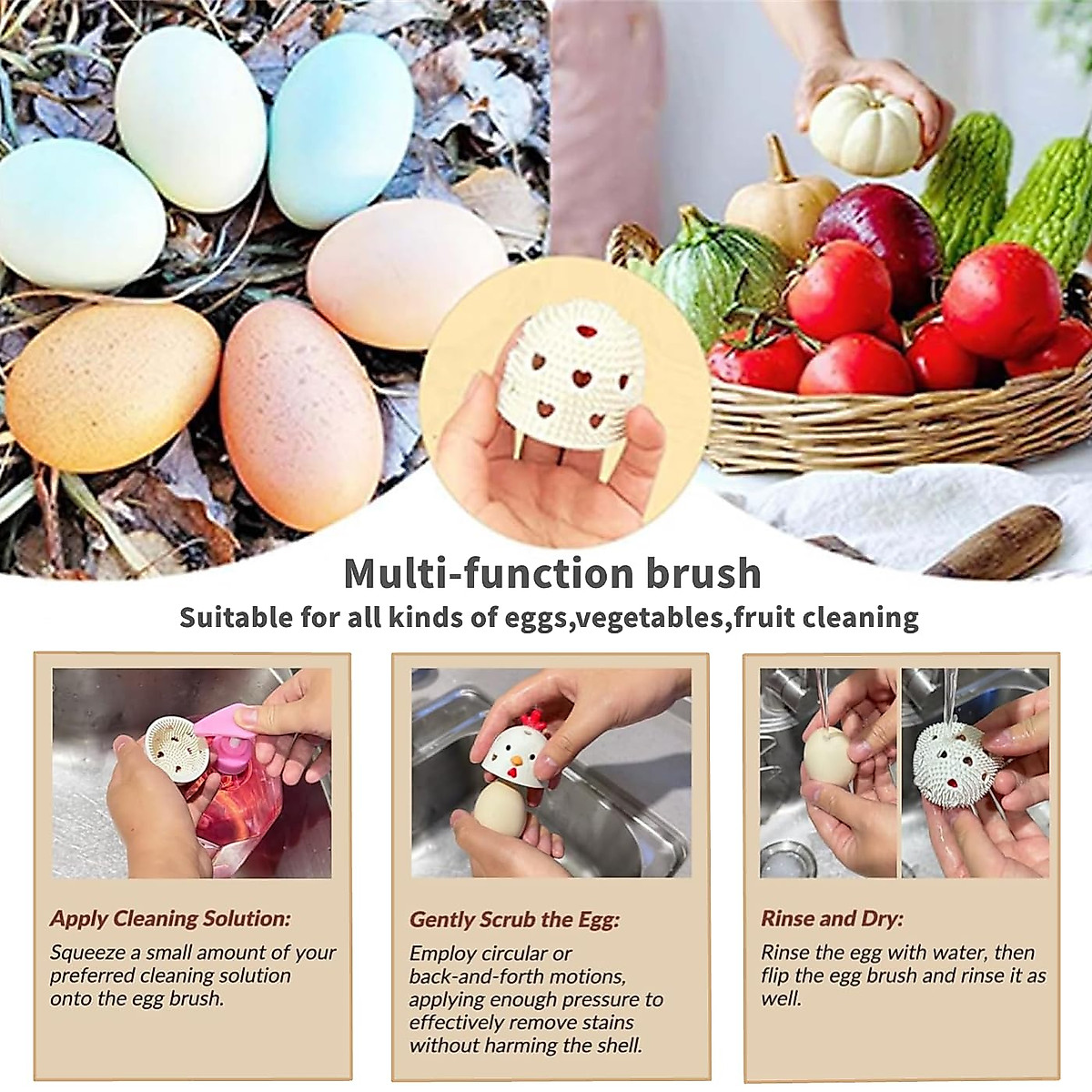 2Pack Fresh Egg Brush Cleaner, Egg Cleaner for Fresh Eggs,Egg Washer for Fresh Eggs,Cleaning Tools for Egg Washer (White+Eggcolor）