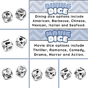 Luck Lab Date Decider Dice - Date Night Dice with Velvet Storage Bag (Dinner & A Movie Decider Dice)