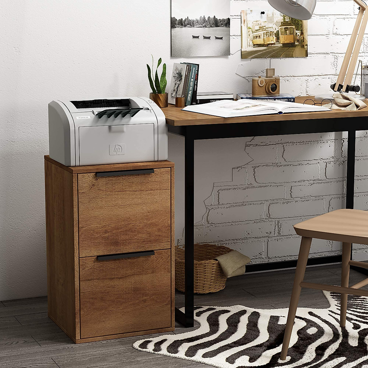 LUCYPAL 2 Drawer File Cabinet Wood, Pressed Wood File Cabinets for Hanging Letter Size,Vertical Storage Under Desk Filing Cabinet for Home Office,Brown