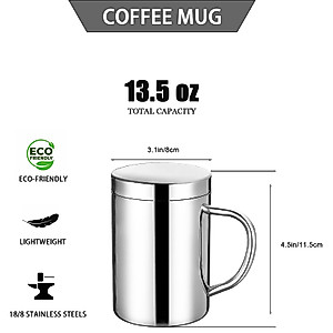 DASHTHER 13.5 oz Stainless Steel Double-Walled Metal Mugs - Insulated Coffee & Tea Cup with Lid and Handle for Camping and Everyday Use (1 piece)