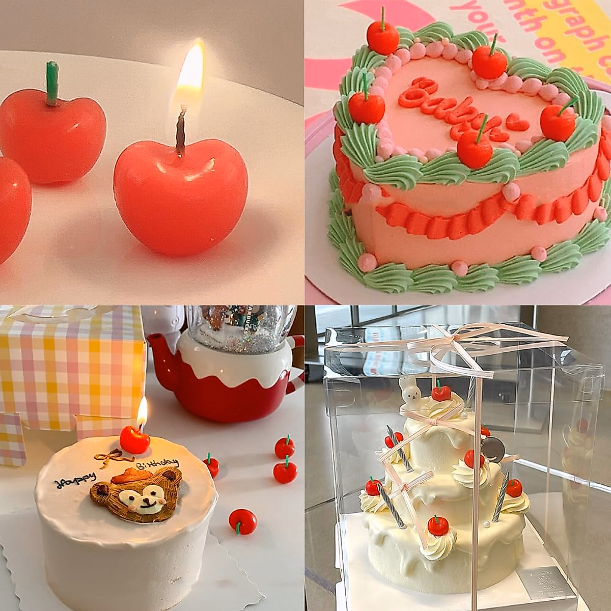 5 Pcs Cherry Shaped Birthday Candles, Cute Fruit Shaped Candles, Cherry Cake Decorations Cake Cupcake Topper for Birthday Party Wedding Supplies