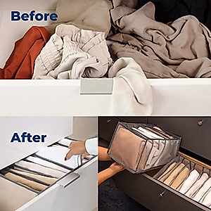 SYIKKI Clothes Organizer For Folded Clothes - Wardrobe Clothes Organizer For Jeans 7 Grids Organizer for Closet, Mesh Storage Compartment for Thin Jeans Pants T-Shirts Legging (1)