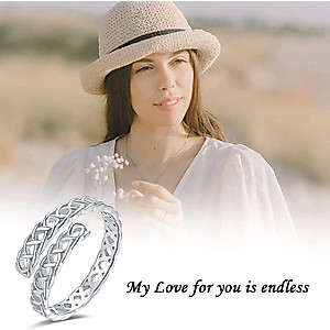 925-Sterling-Silver Celtic Flower Thumb Ring - Baroque Open Adjustable Resizable Ring Hawaiian Leaf Dainty Tail Pinky Toe Knuckle Rings Knot Eternity Wedding Band Ring Gifts for Women Men Teen (White Gold) (Celtic Knot Ring)