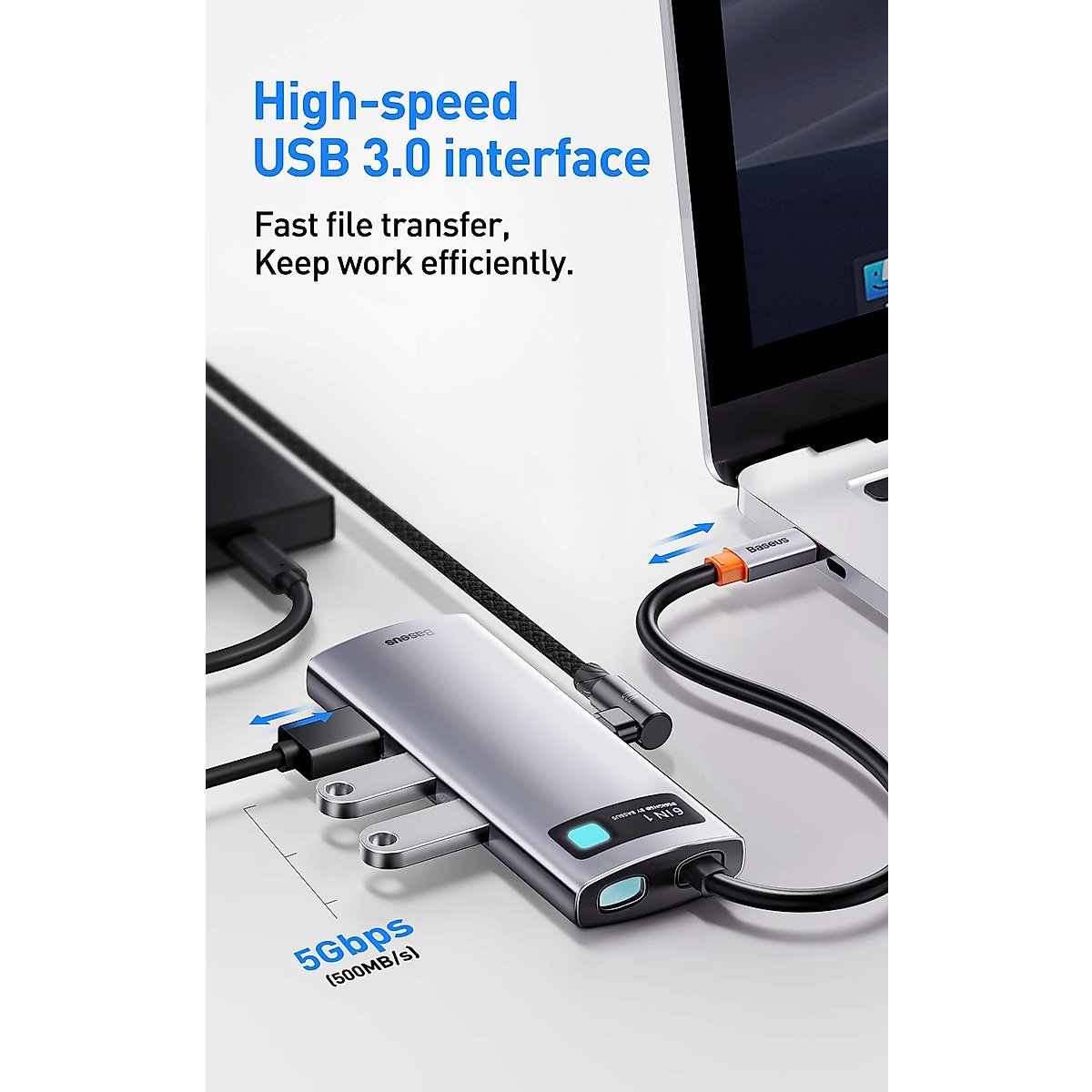 Baseus 6-in-1 USB C Hub, Type C Hub to 4K/30Hz HDMI Adapter with 100W Power Delivery