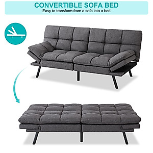 MUUEGM Memory Foam Sofa Bed is Adjustable Armrests - Rectangular Shaped Futon Sofa Bed - Small Sofa Set for Living Room with Loveseats - Sleeper Sofa Bed Couch in Dark Gray Fabric
