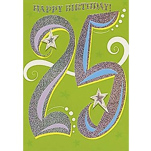 Designer Greetings Holographic Foil Lettering on Green Age 25 / 25th Birthday Card