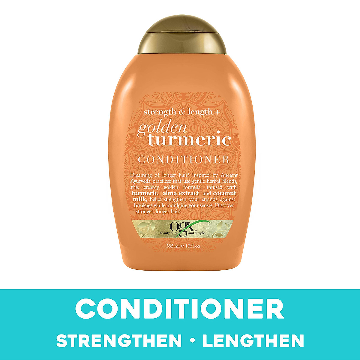 OGX Strength Length + Golden Turmeric Conditioner with Milk to Soothe Scalp Nourish Hair, Ayurveda SulfateFree Surfactants for Stronger Longer Hair, Coconut, 13 Fl Oz