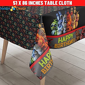 Nelton Birthday Party Supplies For FNAF Includes Banner - Backdrop - Cake Topper - 24 Cupcake Toppers - 24 Balloons - Table Cloth