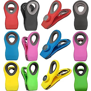 Alnoor USA 12- Pcs of Magnetic Chip Clips |Magnetic Clips for Refrigerator |Chip Clips Magnetic with 6-Colors |Chip Bag Clips for Home and Office| Bag Clips for Chips |Chip Clips Bag Clips Food Clips