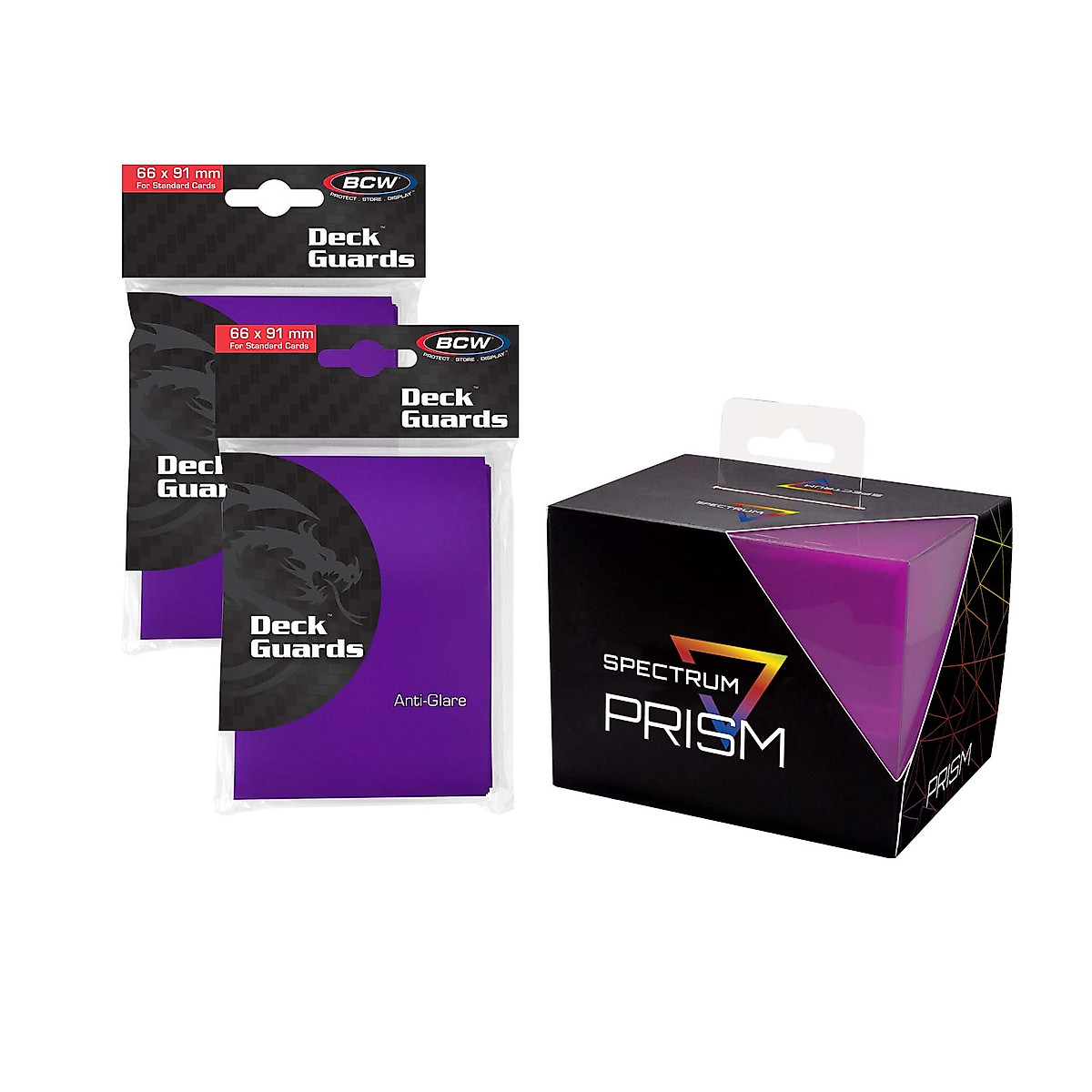 BCW Spectrum Purple Prism Deck Case with 100 Matte Deck Guard Card Sleeves | Holds 100 Double-Sleeved Cards | Acid-Free & Archival-Safe Sleeves | Perfect for Trading Card Games, MTG, Sports Cards