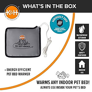 K&H Pet Products Pet Bed Warmer, Turn Any Cat or Dog Bed Into a Heated Cat or Dog Bed, Waterproof Heated Pad to Insert Inside Indoor Cat and Dog Beds - Gray Small, 100538772