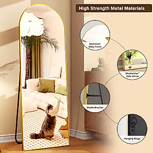 XRAMFY Arched Full Length Mirror 58"x18" Floor Mirrors with Aluminum Alloy Frame Free-Standing Wall Mounted Floor Mirrors or Large Dressing Mirror, Gold Arch Mirror