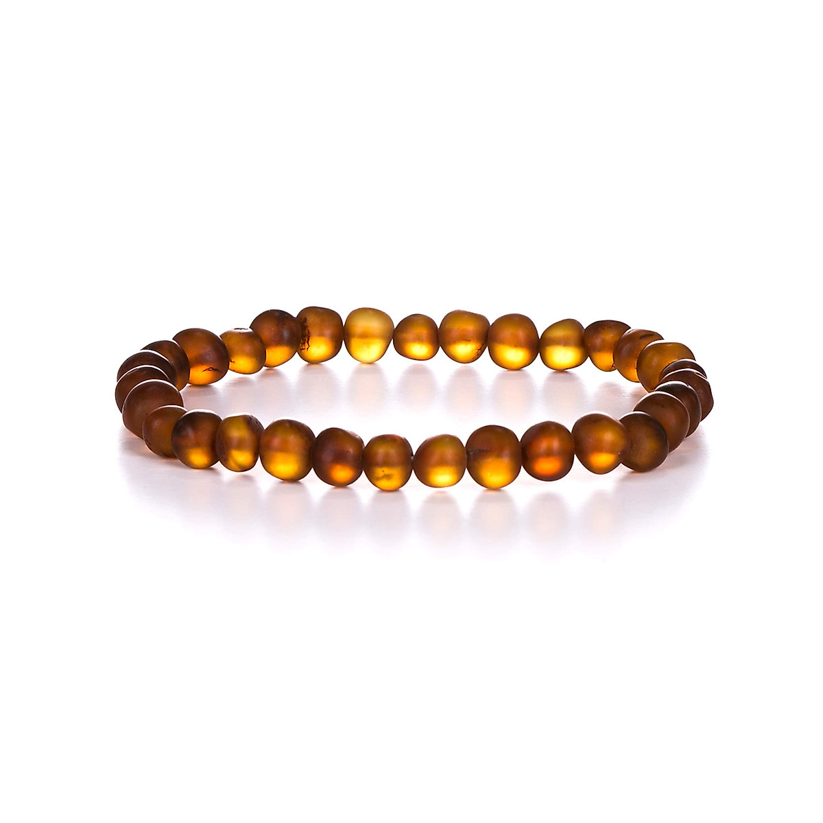 AMBERAGE Natural Baltic Amber Bracelet for Adults (Women/Men) - Hand Made from Raw-Unpolished/Certified Baltic Amber Beads(6 Colors) (8, Raw-Unpolished Cognac)