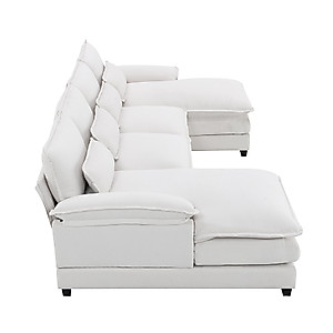 Merax Modern U Shaped Sectional Sofa, Symmetrical Sleeper Couch w/Waist Pillows & 2 Chaise Lounge, for Living Room, Apartment, White