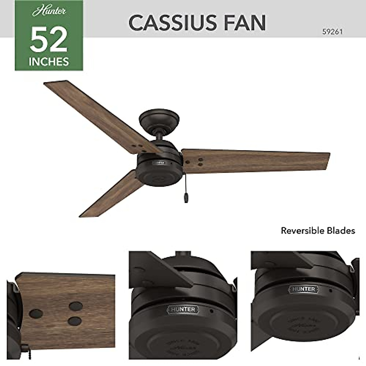 Hunter 59261 Cassius Ceiling Fan 52 inches Premier Bronze