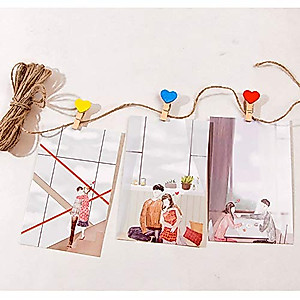 UUYYEO 50 Pieces Mini Heart Wooden Clips Clothespins Photo Paper Peg Pin Craft Decoration Clips Mix Color